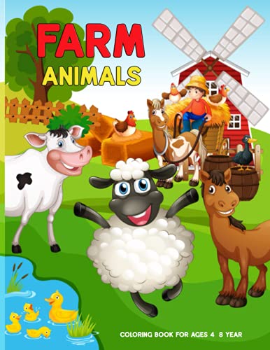 Farm Animals Coloring Book: For Kids 4-8 Years | Animal Coloring Book ...