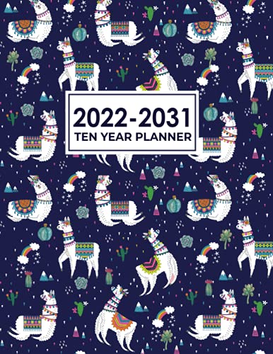 2022-2031 Ten Year Planner: Llama and Cactus Cover with 10 Year Monthly ...