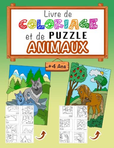 Livre de coloriage et de puzzle Animaux: 30 images d'animaux de la ...