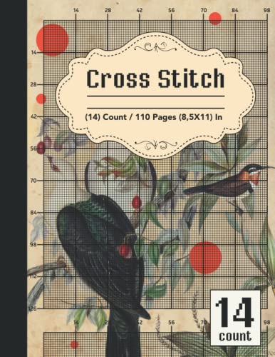 Cross Stitch: 14 Count Graph Paper Notebook: Black and White Birds, Red ...