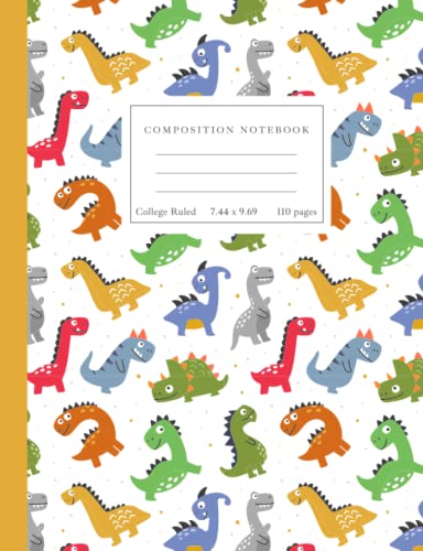 Cute Little Dinosaur Composition Notebook: 110 Lined Pages, 7.44 x 9.69 ...