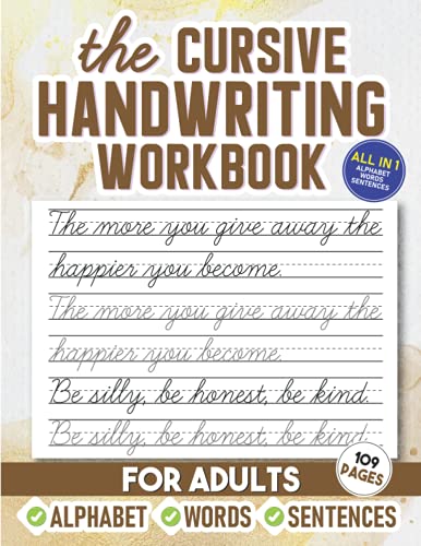 Cursive Handwriting Workbook For Adults: Practice Sheets To Improve ...