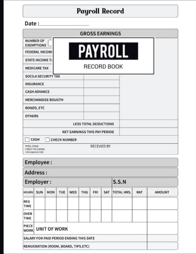 Payroll Record Book: Simple Payroll Accounting & Bookkeeping Book for ...