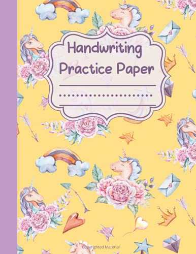 Handwriting Practice Paper: Unicorn Writing Book for Kindergarten ...