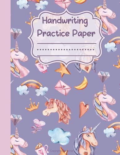 Handwriting Practice Paper: Unicorn Writing Book for Kindergarten ...