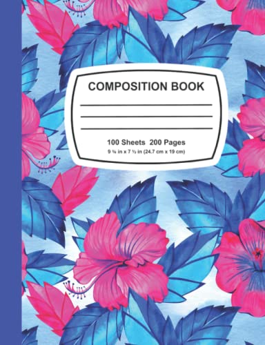 100 Sheet-Page Composition Notebook with Premium Neon Blue Watercolor ...