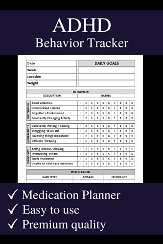 ADHD Behavior Tracker: Medication Planner and Record book for Deficit ...