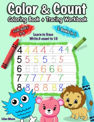 Color & Count Coloring Book + Tracing Workbook: 2 books in 1 Coloring ...