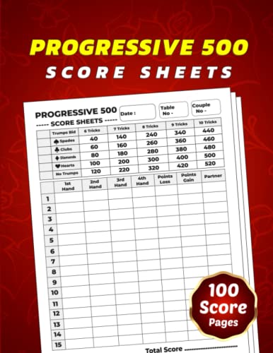 Progressive 500 Score Sheets: Progressive 500 Score Pads | 100 Score ...