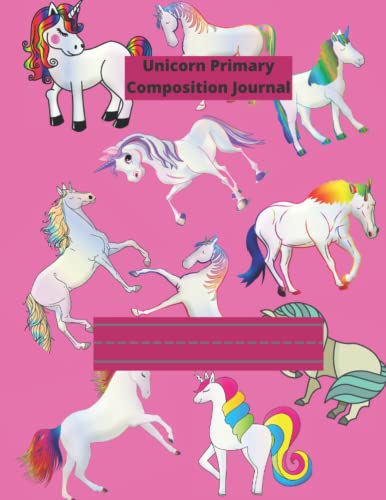 Unicorn Primary Composition Writing Journal: Each page is half plain ...