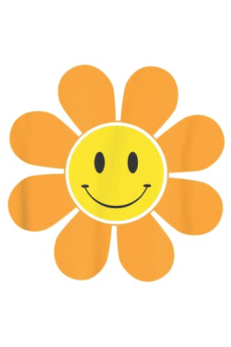 Orange 70s Retro Funky Flower with a Yellow Smiley Face: Plain Lined ...