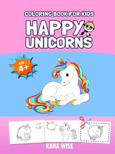 Coloring Pages For Kids Happy Unicorns: Easy Fun Interactive Activity ...