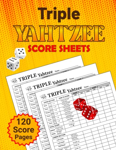 Triple Yahtzee Score Sheets: 120 Score Pages For Scorekeeping, Triple ...