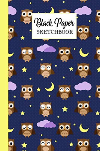 Black Paper Sketchbook: Owls,Clouds And Moon Cover Black Paper ...