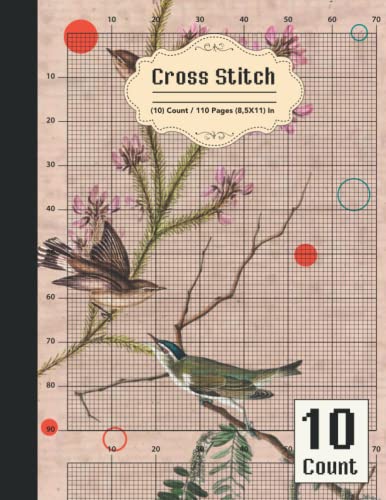 Cross Stitch: 10 Count Graph Paper Notebook: Birds & Purple Flowers ...