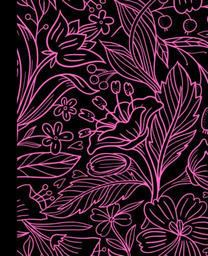 Notebook: Cute pink and black cover with a flowered design and floral ...