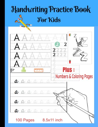 Handwriting Practice Book For Kids: 100 B&W Pages of Alphabet Plus ...