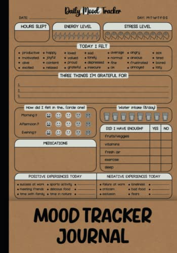 Mood Tracker Journal: Daily Mental Health & Wellness Diary With Prompts ...