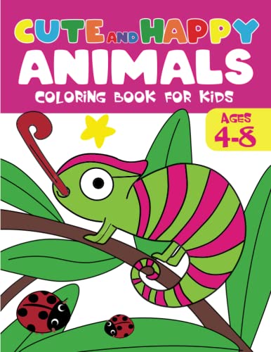 Cute and Happy Animals Coloring Book: For Kids Ages 4-8 | Easy Coloring ...