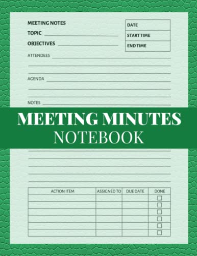 Meeting Minutes Notebook: Note Taking Book For Work With Action Items ...