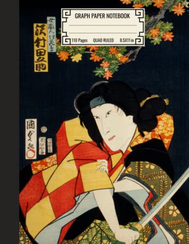 Japanese Graph Paper Notebook: Superb Vintage Swordsman Illustration ...