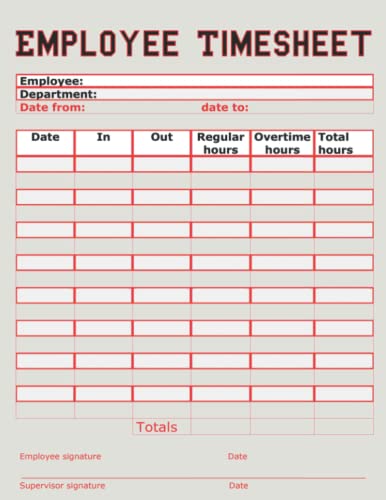 Employee Time Sheet: Timesheet Work Time Log Book | Daily Work Hours ...
