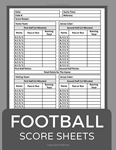 Football Score Sheets Book: Football Score Sheets, Soccer Scorebook ...
