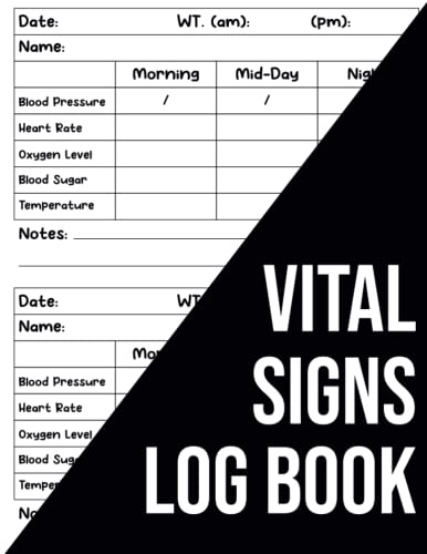 Vital Signs Log Book: Tracking Weight, Heart rate, Temp, Blood sugar ...