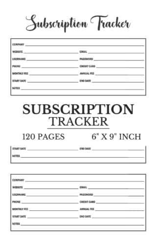 Subscription Tracker: Log Book To Keep Track, Record and Register You ...