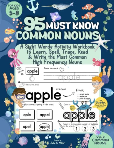 95 Must Know Common Nouns for Kids Ages 5-8: A Sight Words Activity ...