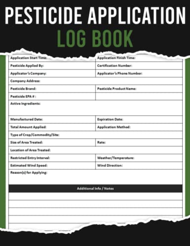 Pesticide Application Log Book: Pesticide Applicator Record Keeping ...