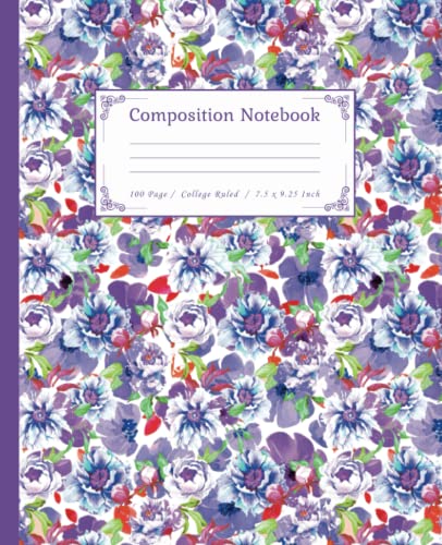 Composition Notebook: watercolor Flower Illustration 7.5 X 9.25 Inch ...