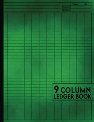 Accounting Ledger 9 Column Log Book: Texture green vintage old style ...