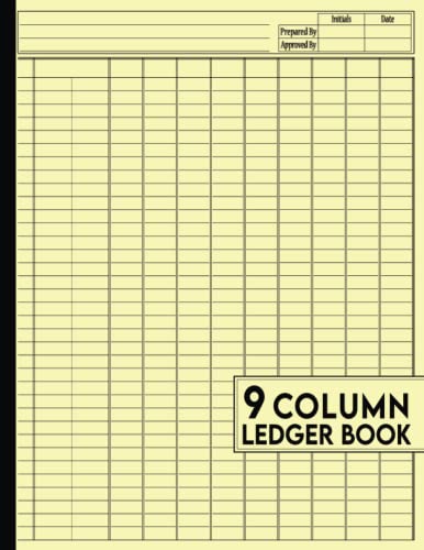Accounting Ledger 9 Column Log Book: Yellow style paper cover design ...