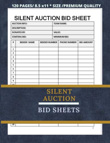Silent Auction Bid Sheets: Fundraising Event Organizer Log Book,Auction ...