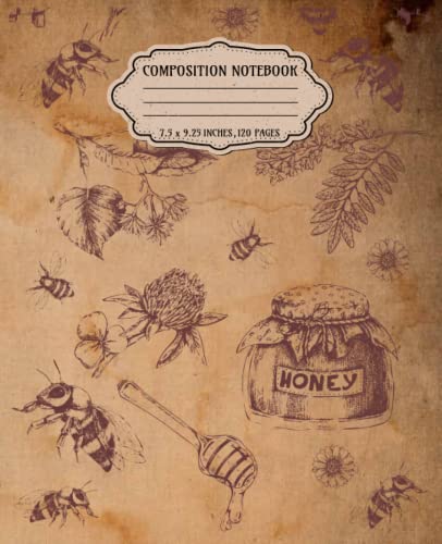 Vintage Composition Notebook: Bee illustration Honey Aesthetic Journal ...
