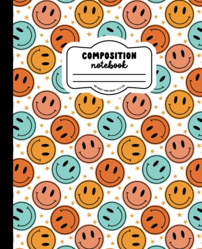 Smiley Face Notebook Wide Ruled: Boho Smiley Faces 100 Pages ...