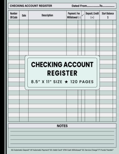 Checking Account Register: Check And Debit Card Register Log Book ...