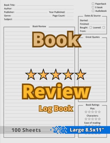 Book Review Log Book: 8.5x11" - Book Reading Journal - Book Rating ...