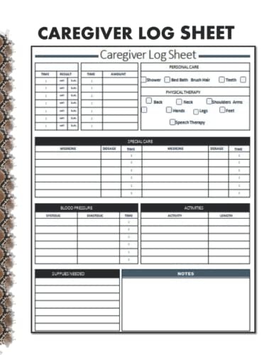 Caregiver Log Sheet: Assisted Living Patients' Personal Caregiver ...