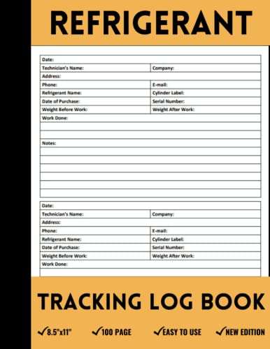 Refrigerant Tracking Log Book: HVAC Technician Refrigerant LogBook ...