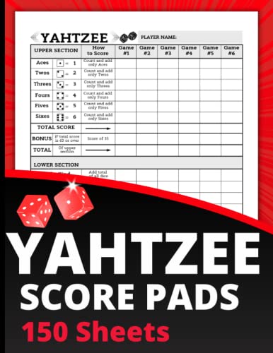 Yahtzee Score Pads: 150 Score Sheets for Tracking Game Points | Large ...