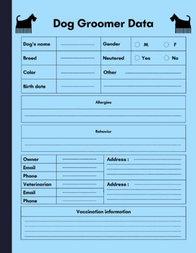 Dog Groomer Client Data Log Book: Pet Grooming Client Profile Service ...