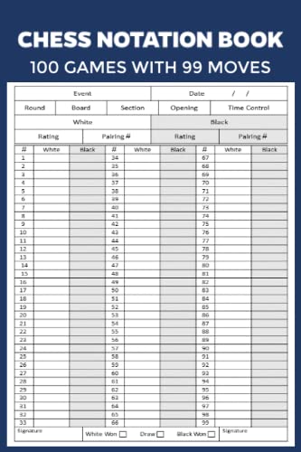 Chess Notation Book 100 Games With 99 Moves: Perfect Gift for Chess ...