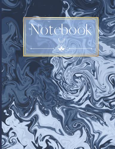 Blue and Navy notebook, lotus and moon, 8.5 x 11 Notebook, 100 lined ...