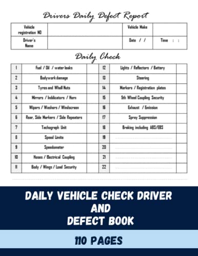 Daily Vehicle Check Driver And Defect Book: A Daily Check Driver Defect ...