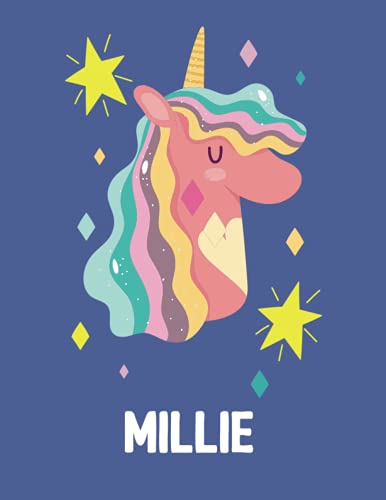 Millie: Unicorn Notebook Personal Name Wide Lined Rule Paper | Notebook ...