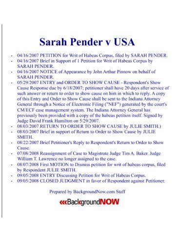 Sarah Pender V USA: The Federal Court Files Documenting Sarah's Battle ...