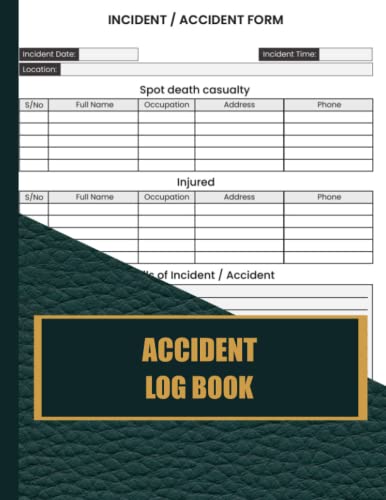 Accident Log Book: Accident Record Log Book| Health & Safety Report ...