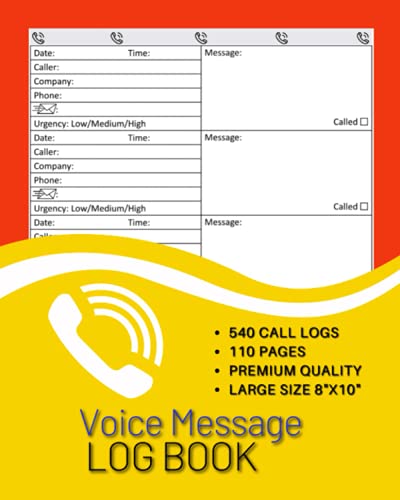 Voice Message Log Book: 540 Call Logs, 110 Pages, Premium Quality ...